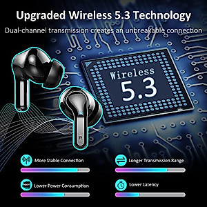 Wireless Earbud, Bluetooth Headphones 5.3 NEW 40H Ear Buds Bass Stereo Earphones Noise Cancelling Earbud with 4 ENC Mic in-Ear Bluetooth Earbud USB-C LED Display IP7 Waterproof Sport for Android iOS