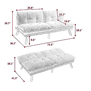 Futon Sofa Bed, Convertible Sleeper Sofa with Adjustable Backrest, Loveseat Futon Bed with Black Metal Legs, Breathable Lounge Couch for Apartment, Studio, Office, Small Space (Blue)