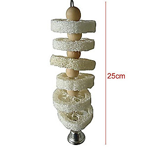 ELPAIOS Bird Toy Hollow Loofah Wooden Beads Bell Parrot Chewing Bite Cage Hanging Birds Pet Toy Parrot Chewing Toy, Safe Material Wood Color