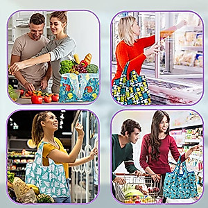 6 Pack Reusable Grocery Shopping Tote Foldable Bags with Pouch, Large Capacity, Durable, Washable, Heavy Duty Lightweight, Eco-Friendly, Waterproof, Geometry Animal Floral Design also for Travel, Gift (Animal Style)