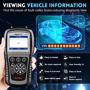Autel MaxiLink ML529 (Upgraded Ver. of AL519) Code Reader with Lifetime Software Update, AutoVIN for Quick DTC, Turning Off Vehicle Engine/Emission Light, OBDII Scanner with One-Click Smog Check