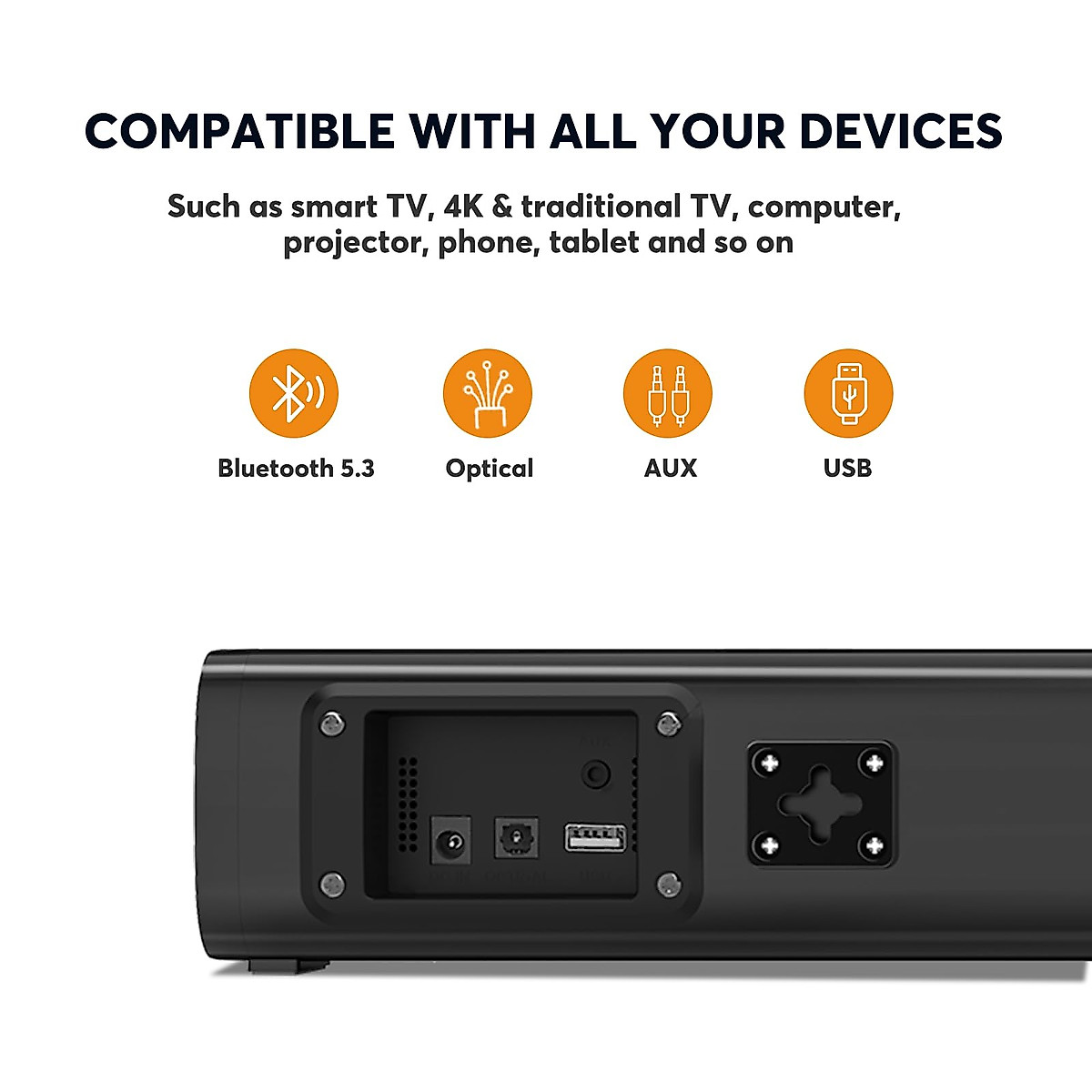 Wohome 2.1 Small Sound Bars for TV, Built-in Subwoofer with 6 Levels Voice Enhancement, 16 Inches Bluetooth 5.3 Soundbar Speakers with Optical/AUX/USB Connection (Renewed)