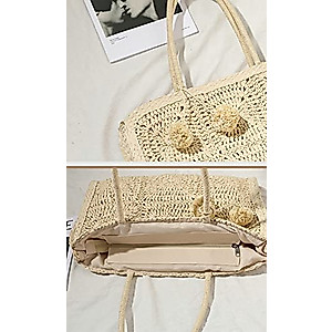 Women’s Handwoven Straw Beach Bag Chic Purse Summer Vocation Straw Tote Handbag Lightweight Hobo Tote