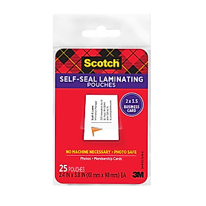 Scotch Self-Sealing Laminating Pouches, 25 Pack, Business Card size (LS851G)