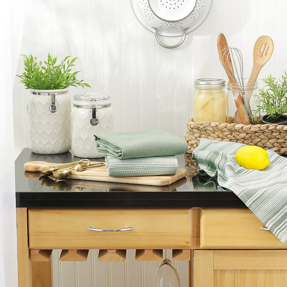 DII Everyday Dishtowel Collection Urban Stripe, 20x30, Artichoke Green, 3 Piece