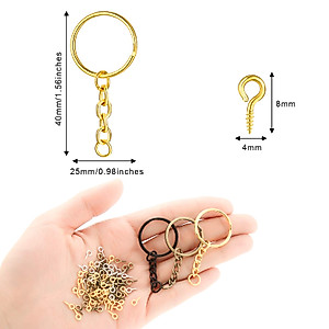360 Pieces Keychain Rings for Crafts Including 90 Pieces Keychain Rings with 90 Pieces Open Jump Rings Connectors 180 Pieces Small Screw Eye Pins Hooks for DIY Keychain Supplies(Mixed Color,25 mm)