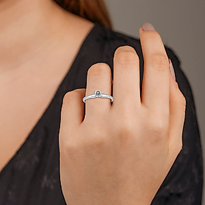 SZUL 1/10 Carat Round Diamond Solitaire Ring in 14K White Gold