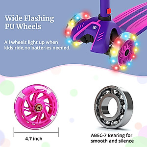 RideVOLO Kids' Kick Scooter for Ages 3-8, 3 Adjustable Heights, Flashing Wheels, 6" Wide Anti-Slip Deck and High Stability, Max Load 110lbs, Easy Assembly, Outdoor Activities, Gift for Boy/Girl Purple