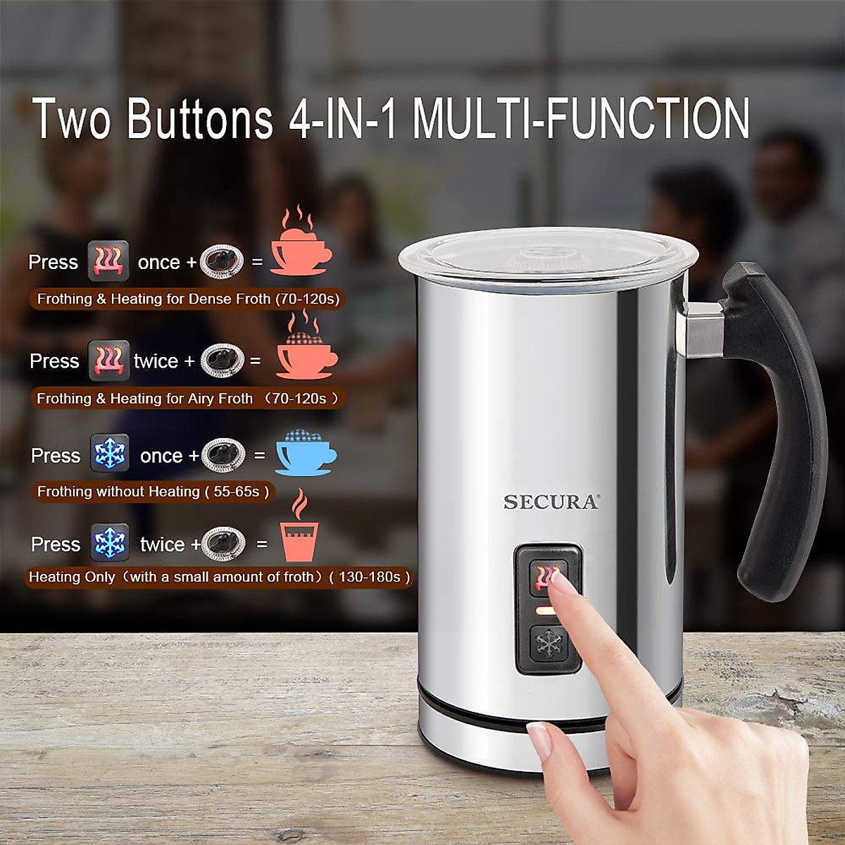Secura Electric Milk Frother, Automatic Milk Steamer Warm or Cold Foam Maker for Coffee, Cappuccino, Latte, Stainless Steel Milk Warmer with Strix Temperature Controls