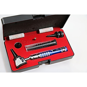 New Incredible Stainless Steel 3.2V Pro LED Otoscope Set w/Hard Case + Free Batteries+1 Bulb (Blue)