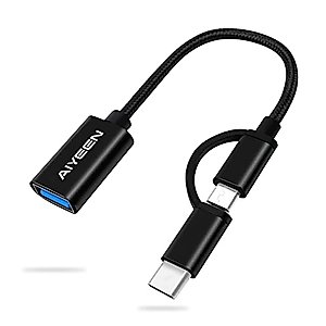 AIYEEN USB-C/Micro to USB Adapter, 2-in-1 USB 3.0, OTG Adapter Cable, Compatible with MacBook Pro, Android, Google, Samsung, and More, Black