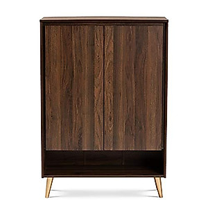Baxton Studio Landen Brown and Gold Wood 2-Door Entryway Shoe Storage Cabinet