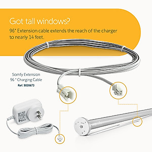 Somfy Sonesse Wirefree Plug-in Charger 9020672 - Compact & Efficient Lithium-Ion Battery Charger for ST30 & R28 Motors - 8-Hour Charge, 100-240V Input, 13.3V Output, Extended Reach Cable - #9020672