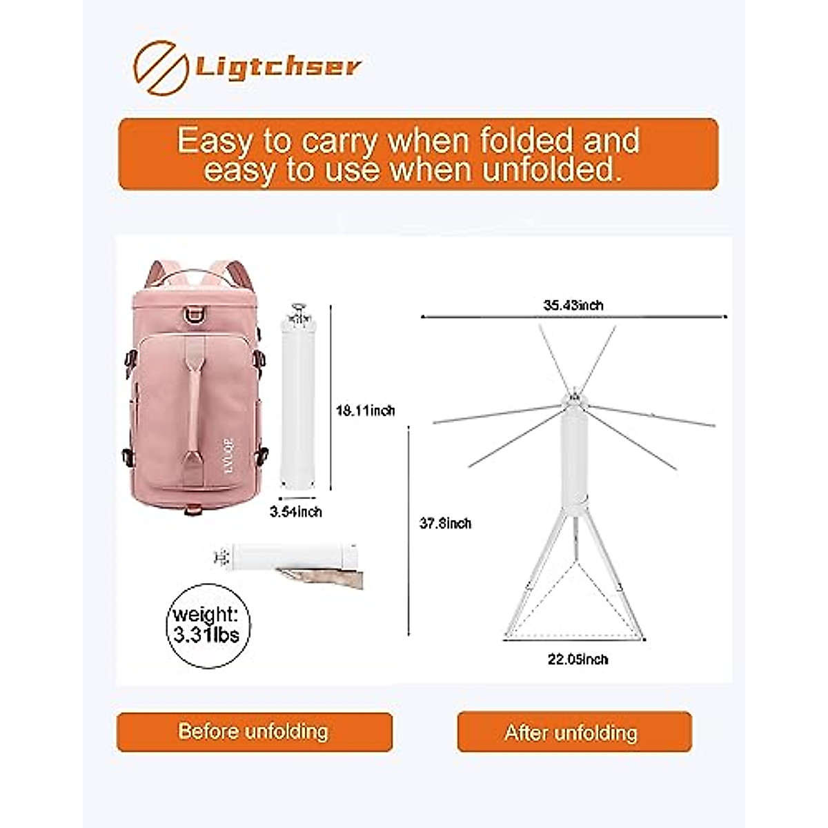 Ligtchser Tripod Clothes Drying Rack, Portable, Foldable and Space Saving,Collapsible Drying Rack for Laundry,Travel,Indoor,Outdoor. A Folding Clothing Rack for Both Travel and Daily Family Use.