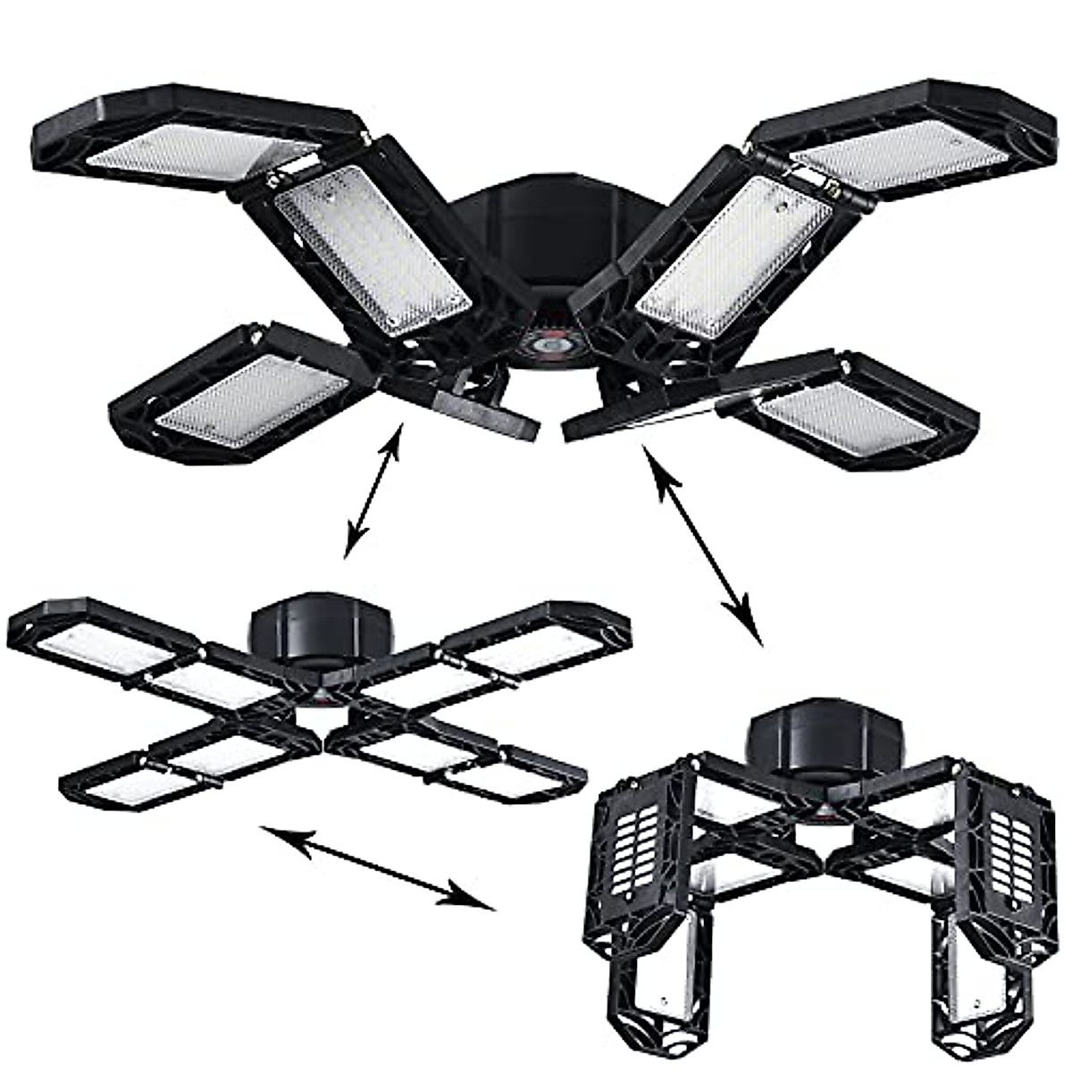 BUYMALLY 8 Panels LED Garage Light, 220W 22000LM Ultra-Bright Deformable Garage Ceiling Light, 6500K CRI 80+ Adjustable Panels Shop Lighting, E26/E27 Base, Workshop Basement Warehous Daylight Light