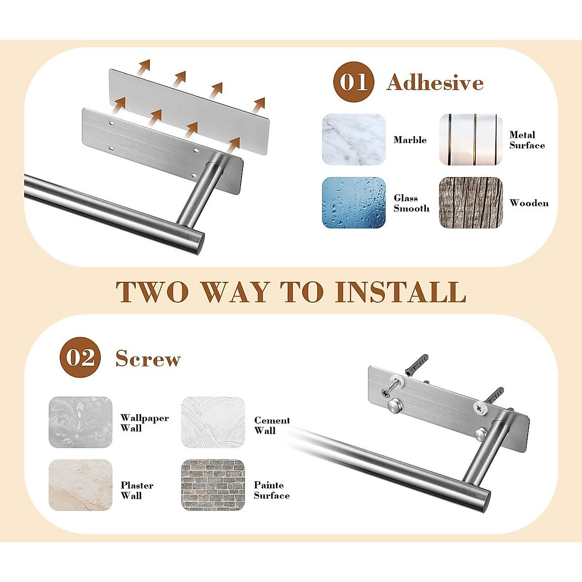 Paper Towel Holder Under Cabinet, Sliver Drilling or Self Adhesive Paper Towel Holder, Paper Towel Roll Rack, SUS304 Stainless Steel Under Counter Paper Towel Holder for Kitchen, Pantry, Bathroom