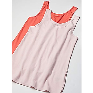 Amazon Essentials Women's Slim-Fit Tank, Pack of 2, Coral Pink/Pink, Small