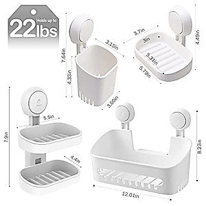 LEVERLOC Shower Caddy & Soap Holder & Toothbrush Holder Soap Dish Suction Cup Double Layer One Second Installation NO-Drilling Removable Bathroom Organizer Set Powerful Heavy Duty Waterproof