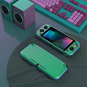 eXtremeRate PlayVital Glossy Chameleon Green Purple Protective Case for Nintendo Switch Lite, Hard Cover Protector for Nintendo Switch Lite - 1 x Black Border Tempered Glass Screen Protector Included