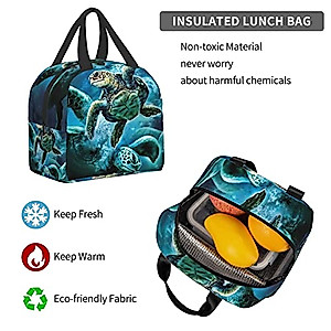 ICOMON Sea Turtle Patterned Backpack And Lunch Box Set For Boys And Girls School Two-Piece Picnic Travel Set