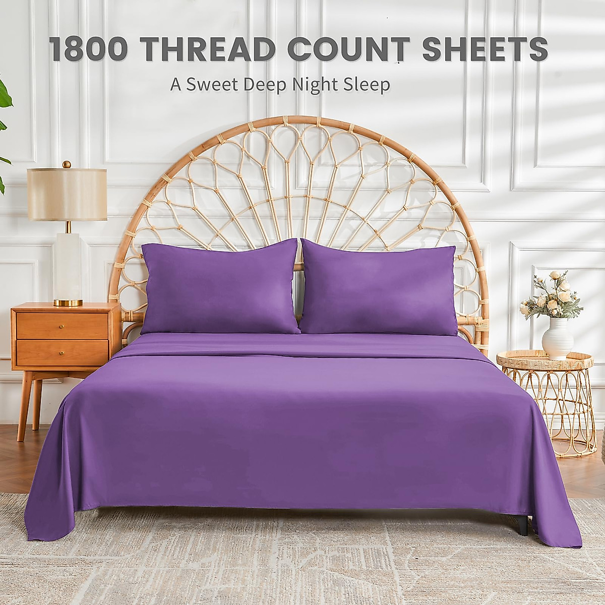 Bedlifes Full Size Sheet Sets- Cooling Sheets-Ultra Soft-Silky-Breathable-Deep Pocket- 1800 Series Bedding Set Microfiber- Purple Bed Sheets Full Size 4 Pieces