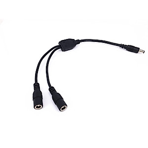 HUALAND 2 Pack Black 1 Male to 2 Female 5.5x2.1 Splitter CCTV DC Power Supply Splitter Cable,DC Y Splitter Cable