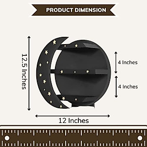 MMOBILITY CHAMAMA Black Moon Shelf with Stars, Wiccan Decor, Moon Shaped Shelf for Crystals, Moon Decor, Wooden Moon Shelf, Bathroom Decor, Crystal Shelf (Early American)
