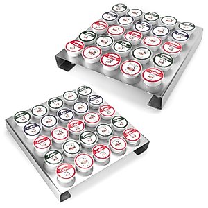 Polar Whale 2 Brushed Stainless Steel Coffee Pod Organizer Storage Tray Counter Stand or Wall Mount Compatible with Keurig K-Cup KCup for Kitchen Home Office Waterproof 12 x 12 Inches Each Holds 25