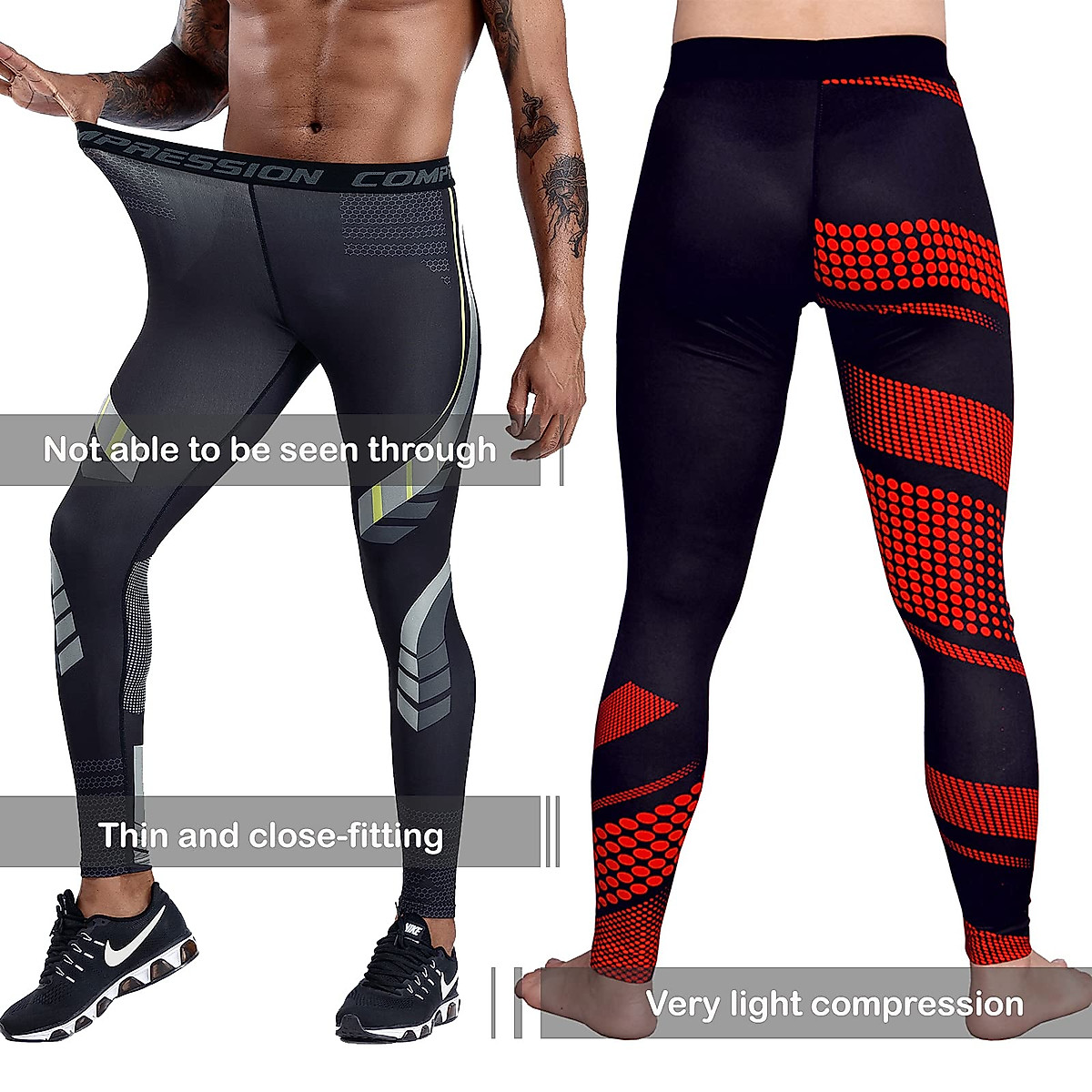 OEBLD Compression Pants Men UV Blocking Running Tights 1 or 2 Pack Gym Yoga Leggings for Athletic Workout