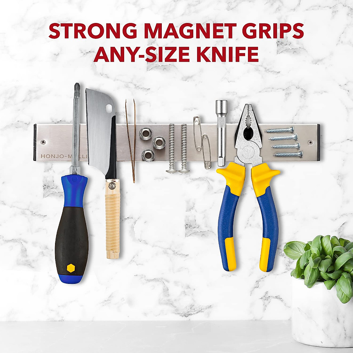 HONJO-MULLER Magnetic Knife Holder for Wall - 12 Inch Steel Knife Magnetic Strip | Home Kitchen Utensil Organizer for Easy Storage | Strong Magnet Strip for Knives and Utensils, Easy to Install