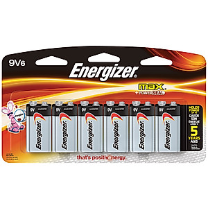 Energizer 9V Alkaline Batteries, 6 Count