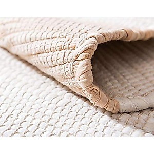 Unique Loom Chindi Rag Collection Hand Woven Striped Natural Fibers Beige Area Rug (8' 0 x 10' 0)