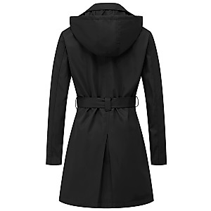 Chrisuno Women's Double-Breasted Trench Coat Classic Lapel Overcoat Slim Outerwear Coat with Belt Black L