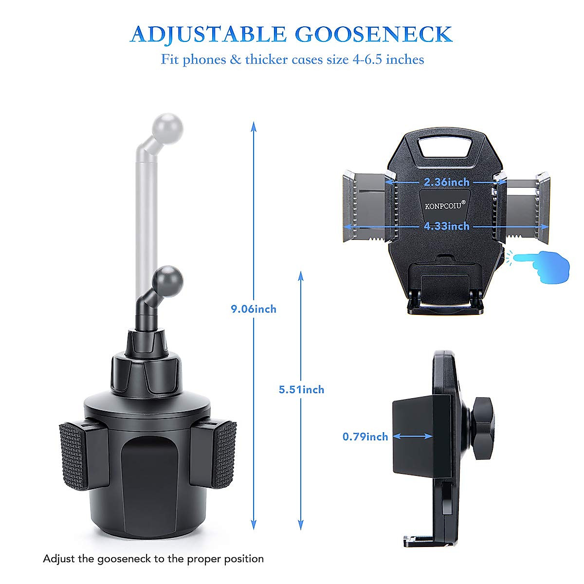 KONPCOIU Adjustable and Beautiful Cup Holder Phone Mount, Black, Compatible with iPhone 12, 11, X, XR, 8, 7, Galaxy A51, Se, S21