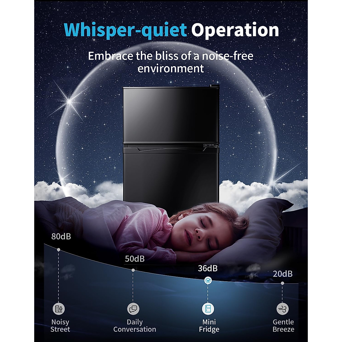 Tehanld 3.4 Cu.Ft Mini Fridge for Bedroom Office Dorm, 2 Door Small Refrigerator Freezer, Mini Compact Fridge with Adjustable Thermostat, Low Noise, Energy Saving, Black