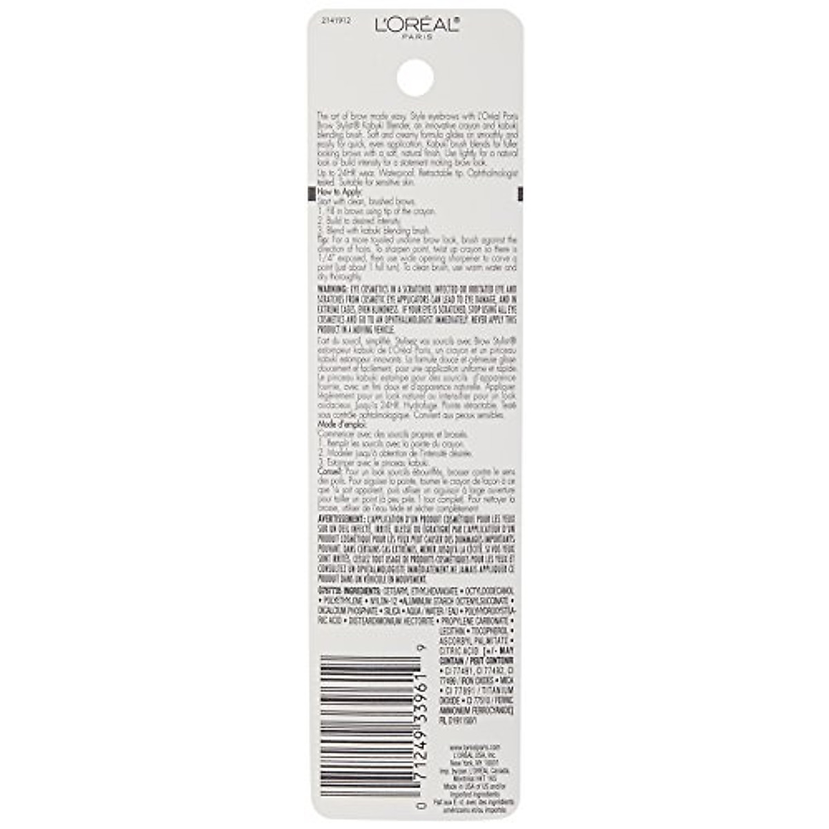 L'Oreal Paris Brow Stylist Kabuki Blender Brow Crayon, Blonde, 0.05 oz.