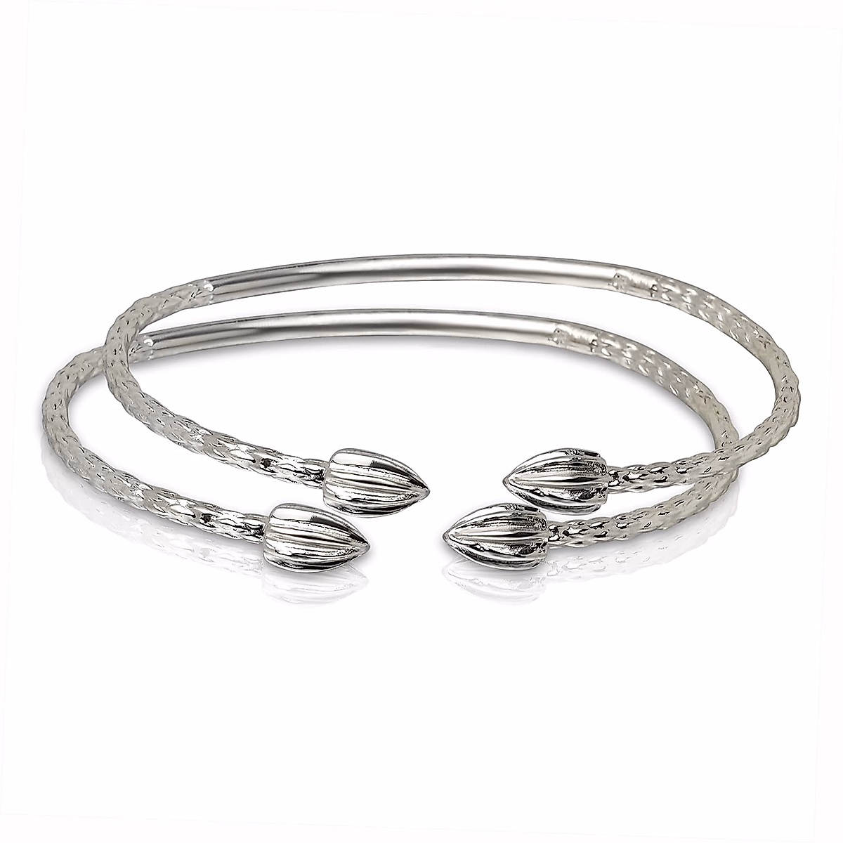 Cocoa Pods Ends .925 Sterling Silver West Indian Bangles Handmade Women Men Bracelets Caribbean Jamaican West Indies Gift Jewelry - PAIR (Made in USA)