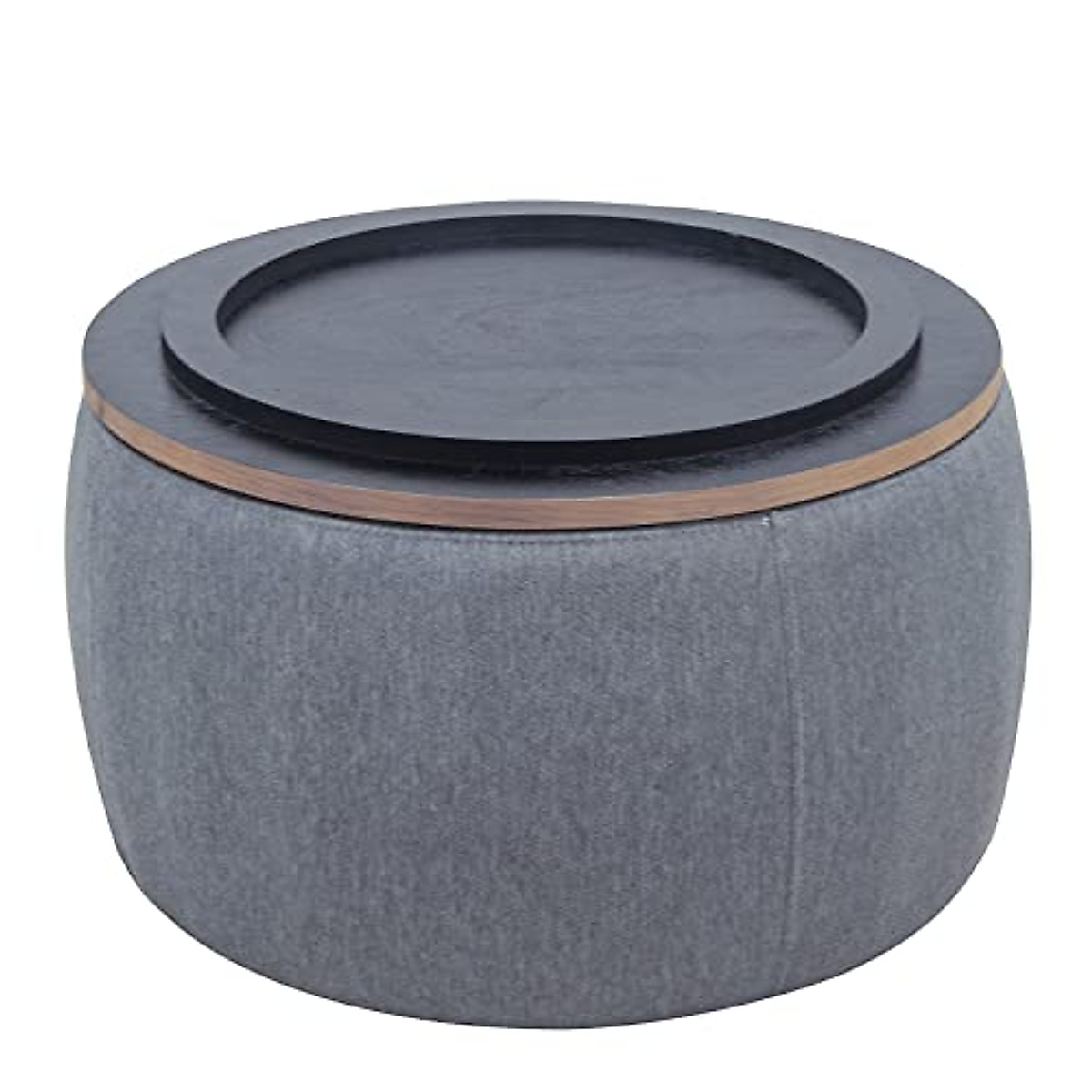 Round Storage Ottoman Accent Storage Footrest Stool Wood Tray Top Coffee Table for Living Room, Bedroom, Dark Gray