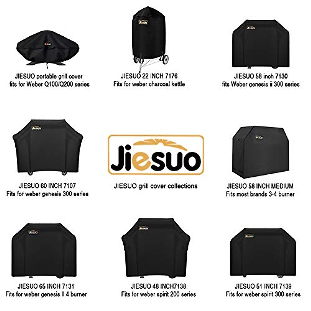 Jiesuo BBQ Gas Grill Cover for Weber Spirit and Spirit II 310: Heavy Duty Waterproof 51 Inch 3 Burner Weather Resistant Ripstop Outdoor Barbeque Grill Covers