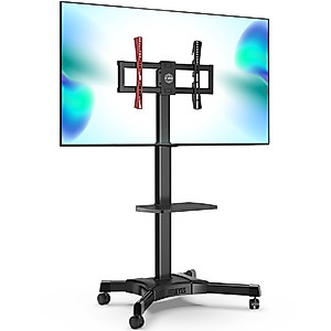 FITUEYES Tall TV Cart Mobile TV Stand for 32 to 70 Inch LED LCD Flat Curved Screen TVs Rolling Black Swivel Floor Stand with Height Adjustable Shelf & Lockable Casters - VESA 600x400mm, holds up 88lbs