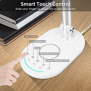 HEISENS Desk Lamps for Home Office, Led Desk Lamp with USB Charging Port,Touch Control,7 Lighting Modes,10 Brightness Levels, Eye-Caring Desk Lights for College Dorm