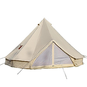 UNISTRENGH 4 Season Large Waterproof Cotton Canvas Bell Tent Beige Glamping Tent with Roof Stove Jack Hole for Camping Hiking Christmas Party (5M/16.4ft)