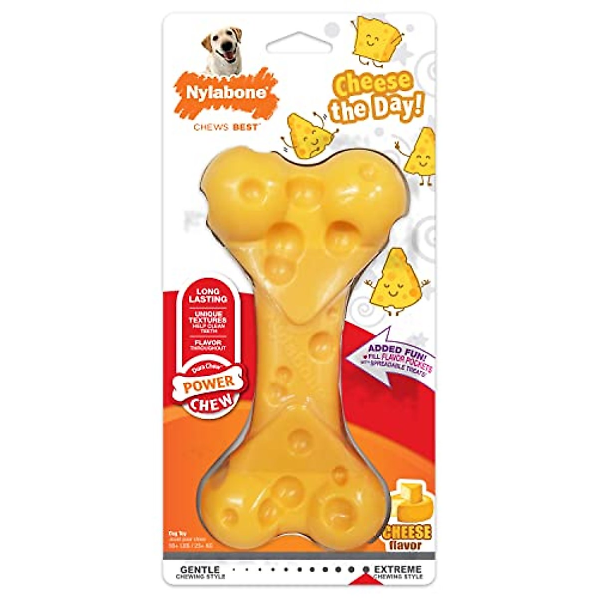 Nylabone Power Chew Cheese Bone Dog Chew Toy, Cute Dog Toys for Aggressive Chewers, Cheese Flavor, X-Large/Souper (1 Count)