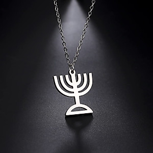 LIKGREAT Menorah Necklace Chanukah Necklace for Women Menorah Pendant Necklace Jewish Necklace for Women Hanukkah Jewelry