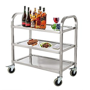 DRM 3 Tier Stainless Steel Catering Service Cart Kitchen Trolley Kitchen Cart Kitchen Car Shelf Utility with Wheels