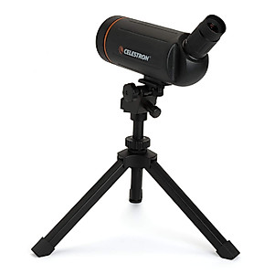 Celestron – Mini MAK 70mm Angled Spotting Scope – Maksutov Spotting Scope – Great for Long Range Viewing – 25–75x Zoom Eyepiece – Multi-Coated Optics – Rubber Armored – Tabletop Tripod Included,Black