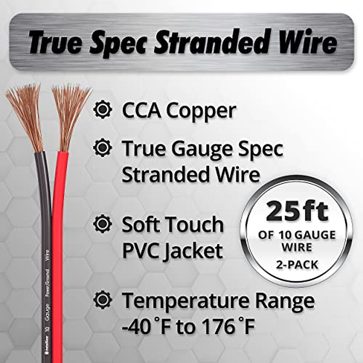 InstallGear 10 Gauge Wire (50ft) Copper Clad Aluminum CAA - Primary Automotive Wire, Car Amplifier Power & Ground Cable, Battery Cable, Car Audio Speaker Stereo, RV Trailer Wiring Welding Cable 10ga