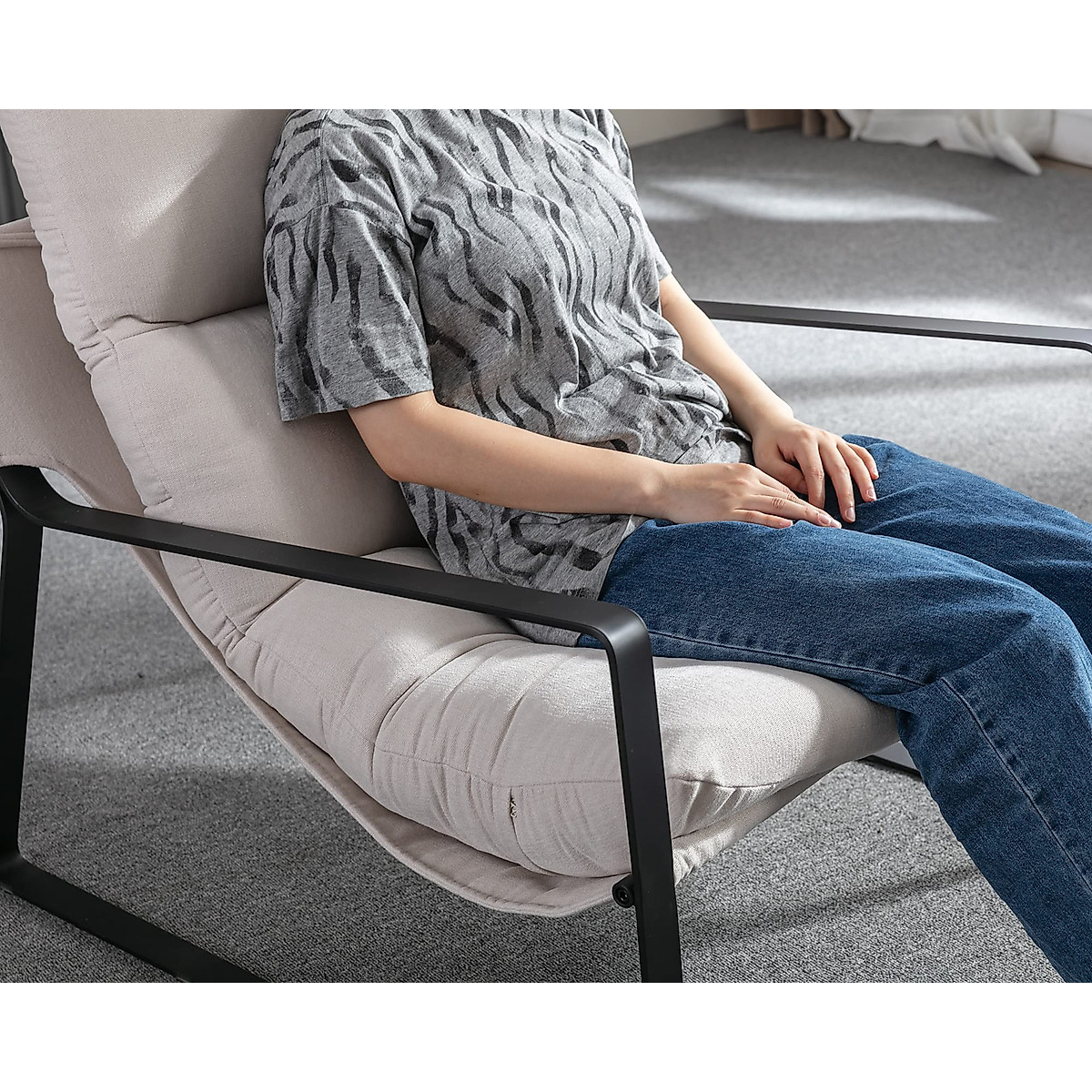 DUOMAY Mid-Century Accent Chair Armchair, Comfy Linen Fabric Leisure Chair Lazy Chair with Metal Leg for Living Room Bedroom Office Apartment, White