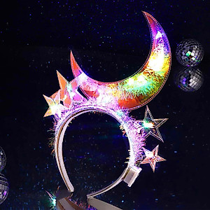 JEWEKY Light Up Headband Star Moon Hair Band Flashing Headpiece Led Rave Costume Party Hair Accessories Women (see through)