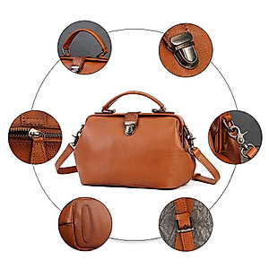 ARCOLAN Women's leather handbag retro Doctor Bag Brown Shoulder bag buckle type women's bag (Brown)